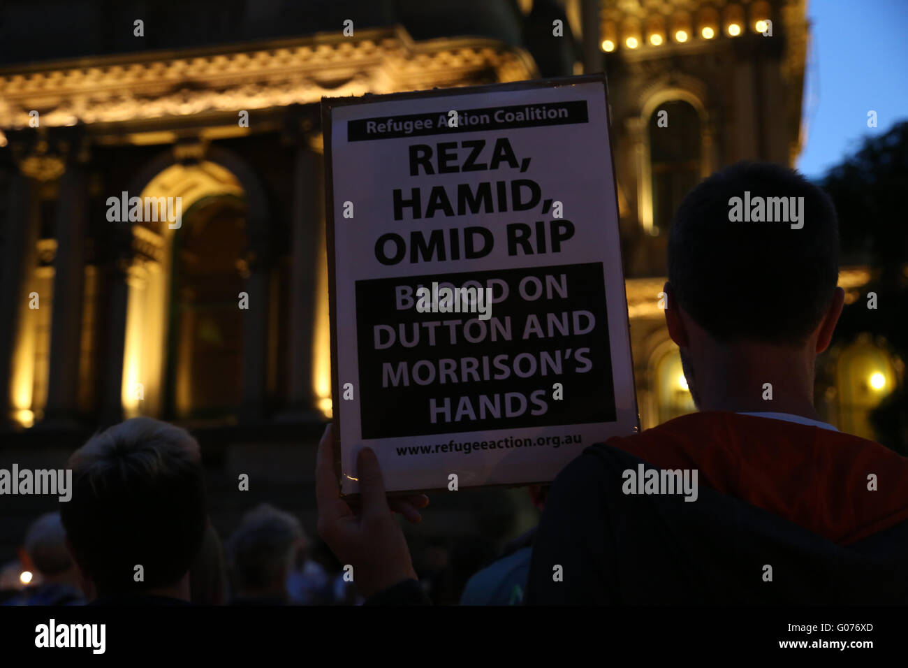 Sydney, Australia. 30th April, 2016. Pictured: A man at the vigil holds ...