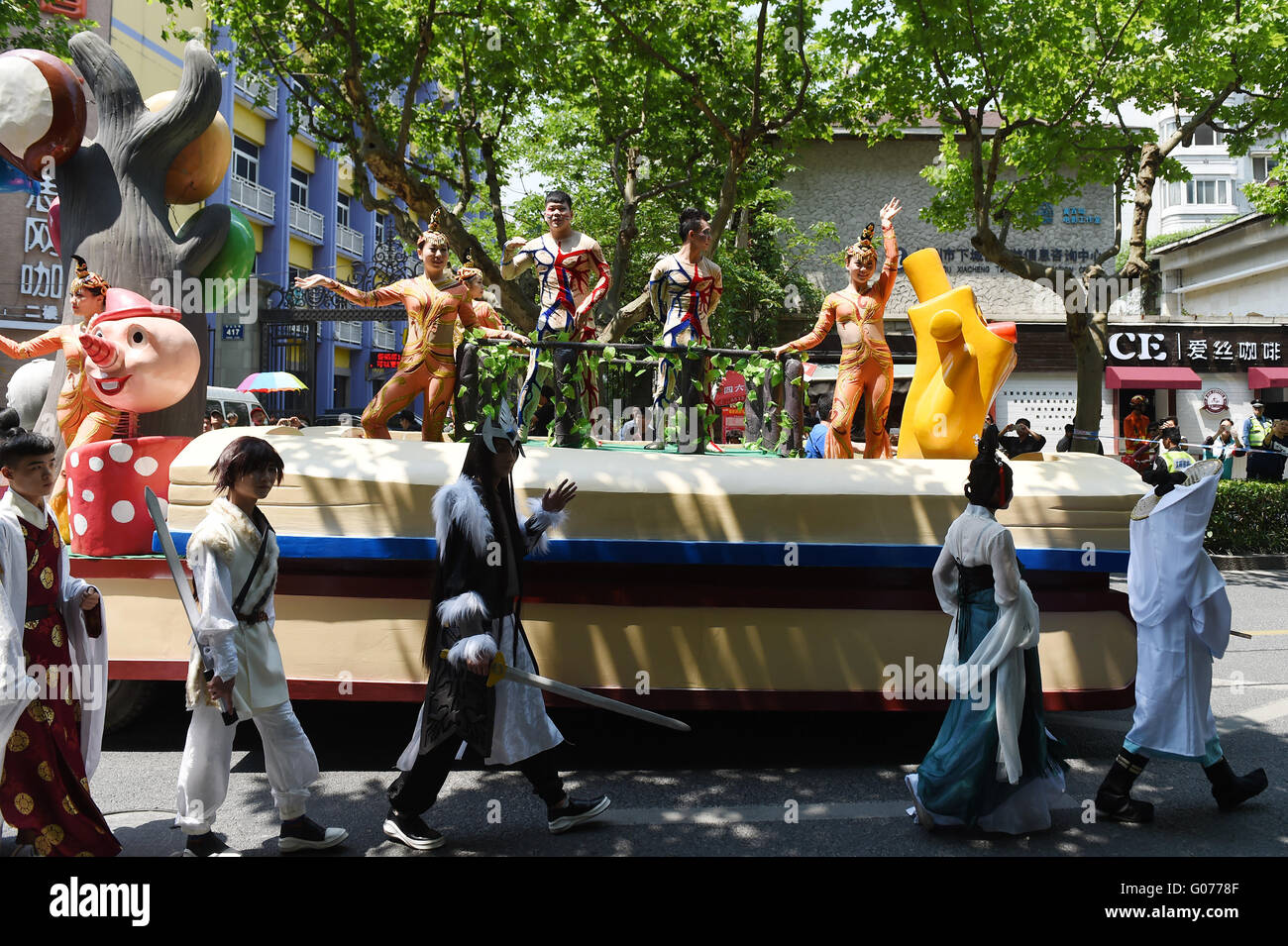 Hangzhou, China's Zhejiang Province. 30th Apr, 2016. A cartoon float ...