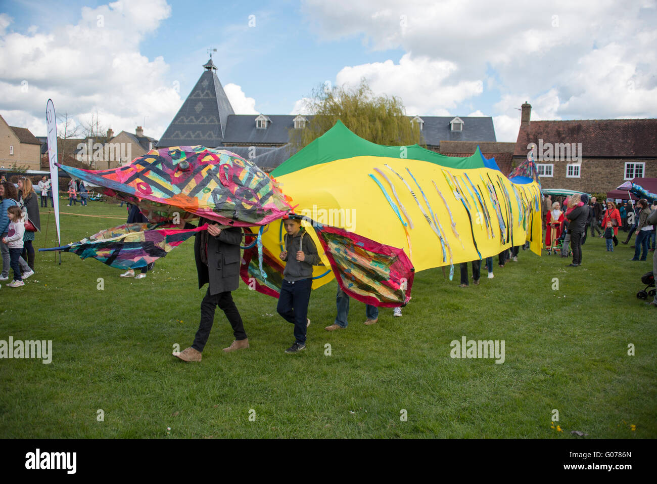 Ely, Cambridgeshire, UK. 30th April, 2016. Giant model eel on a walk ...