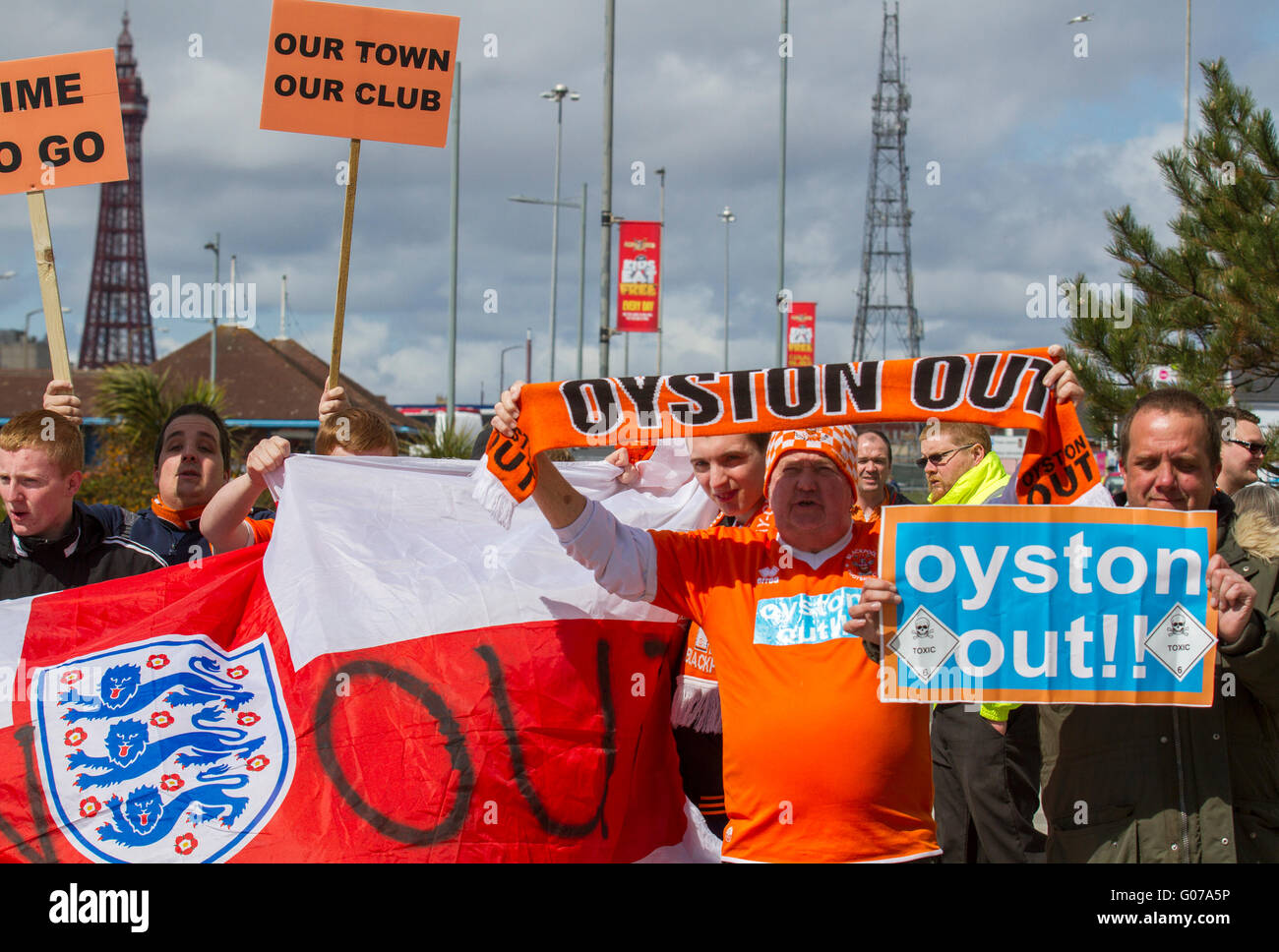Oyston Out protest in Blackpool, Lancashire, UK April, 2016. Fans ... Oyston Out protest in Blackpool, Lancashire, UK April, 2016. Fans ...