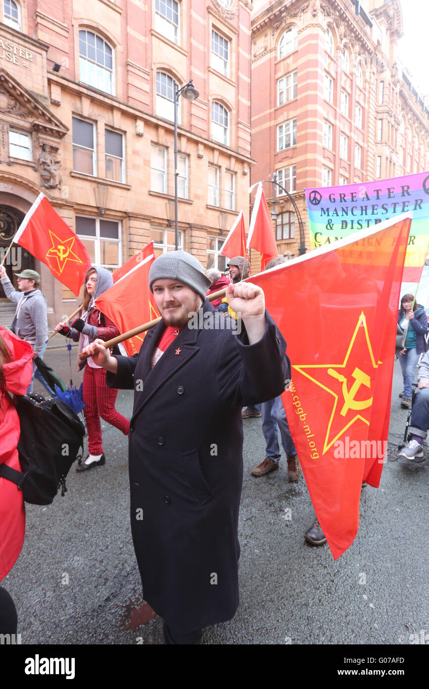 Manchester, UK. 30th April, 2016. A man carrying a Communist party flag ...