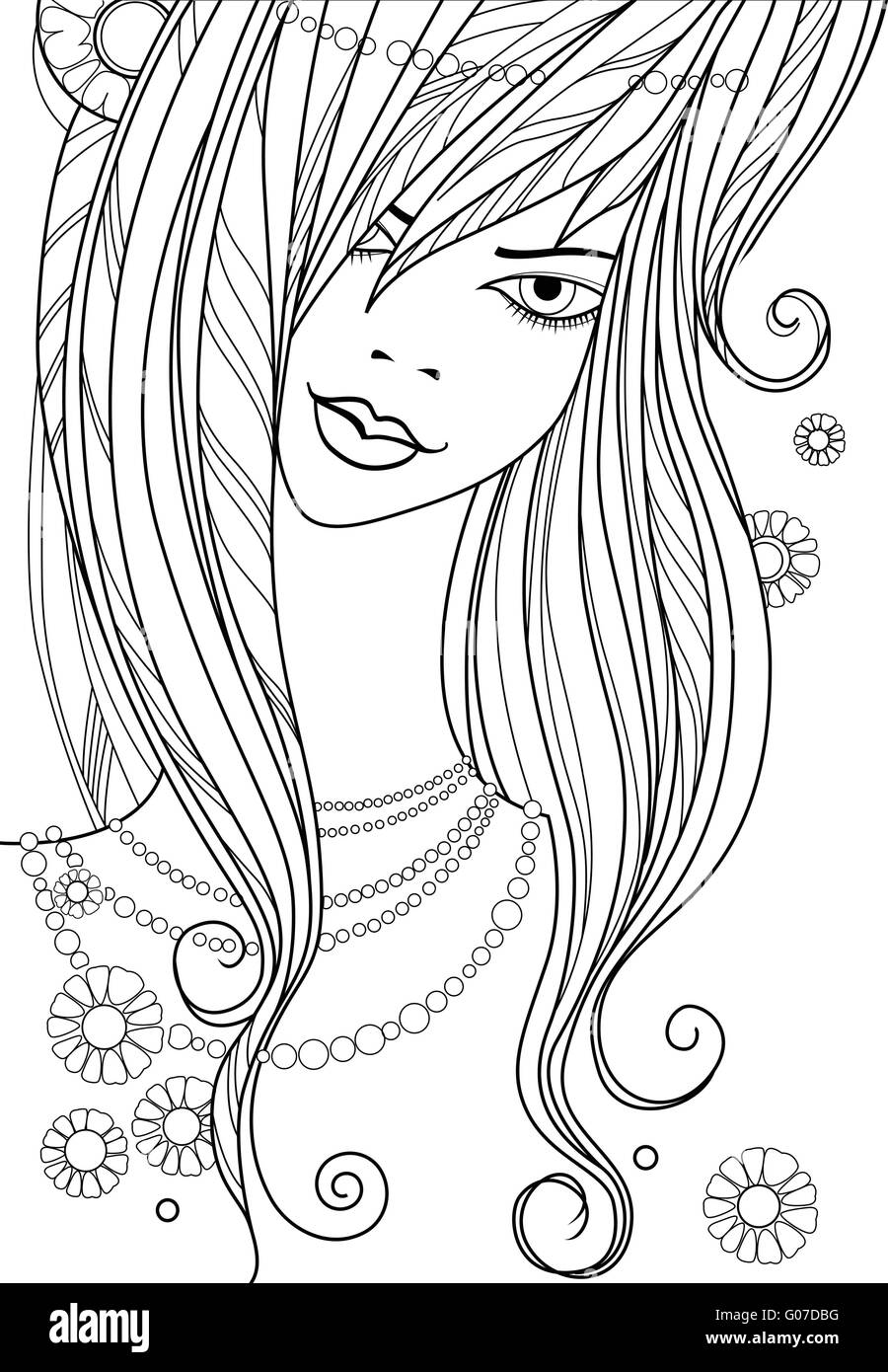 beautiful girl - vector illustration outline on white background Stock ...