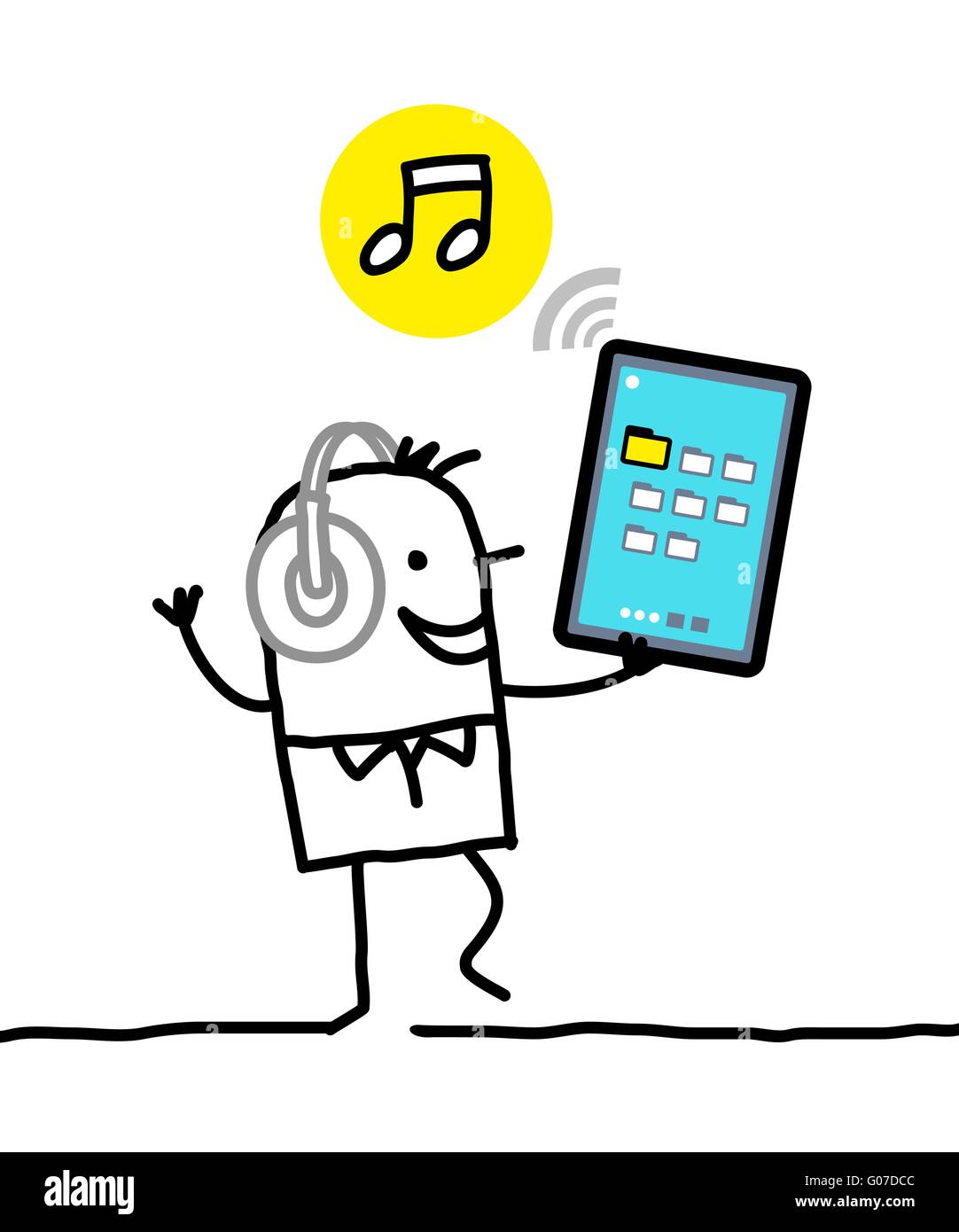 cartoon character with tablet - music Stock Vector Image & Art - Alamy