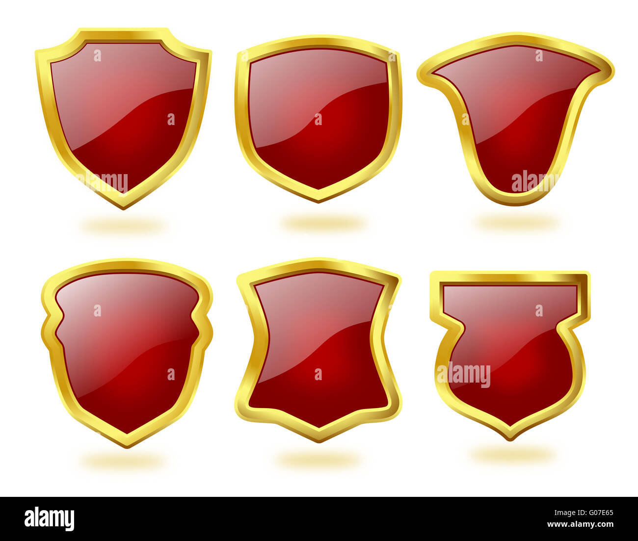 Set of Deep Red Shield Icons with Golden Frame Stock Photo - Alamy