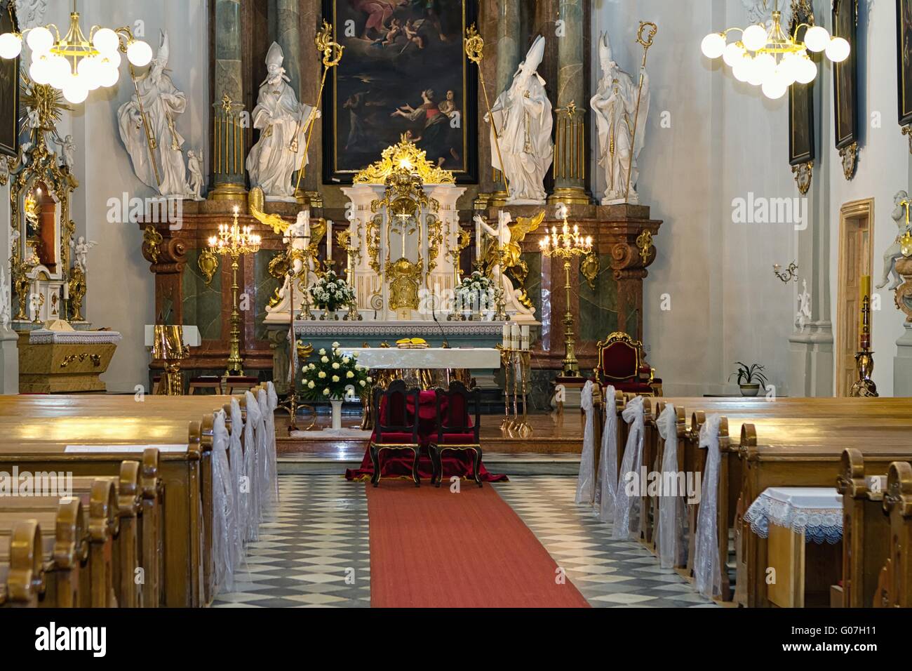 Beautiful richly decorated interior of the church in europe Stock Photo ...