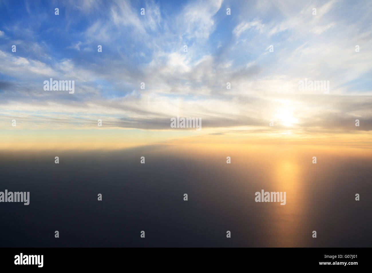 Sunset over the Gulf (view from plane). UAE Stock Photo - Alamy