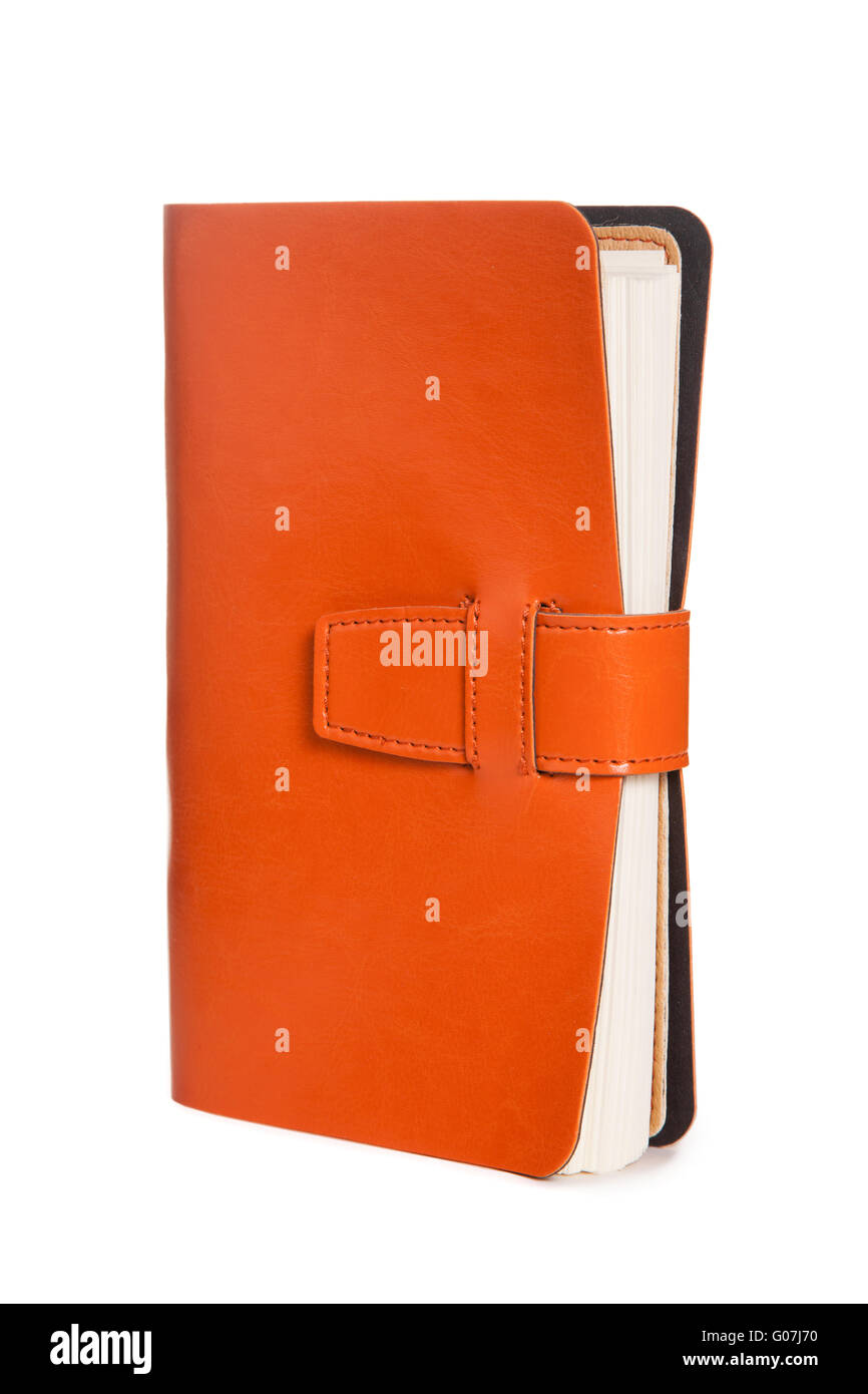 leather orange notebook isolated on white Stock Photo - Alamy