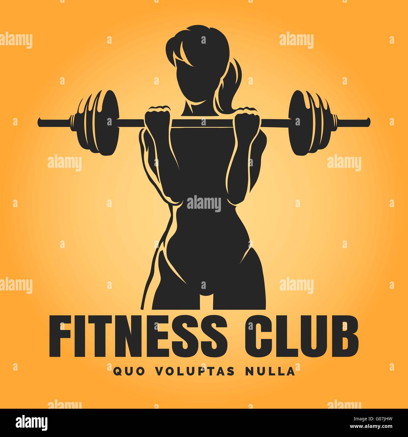 Fitness Club emblem. Training Woman with barbell and text sample. Free ...