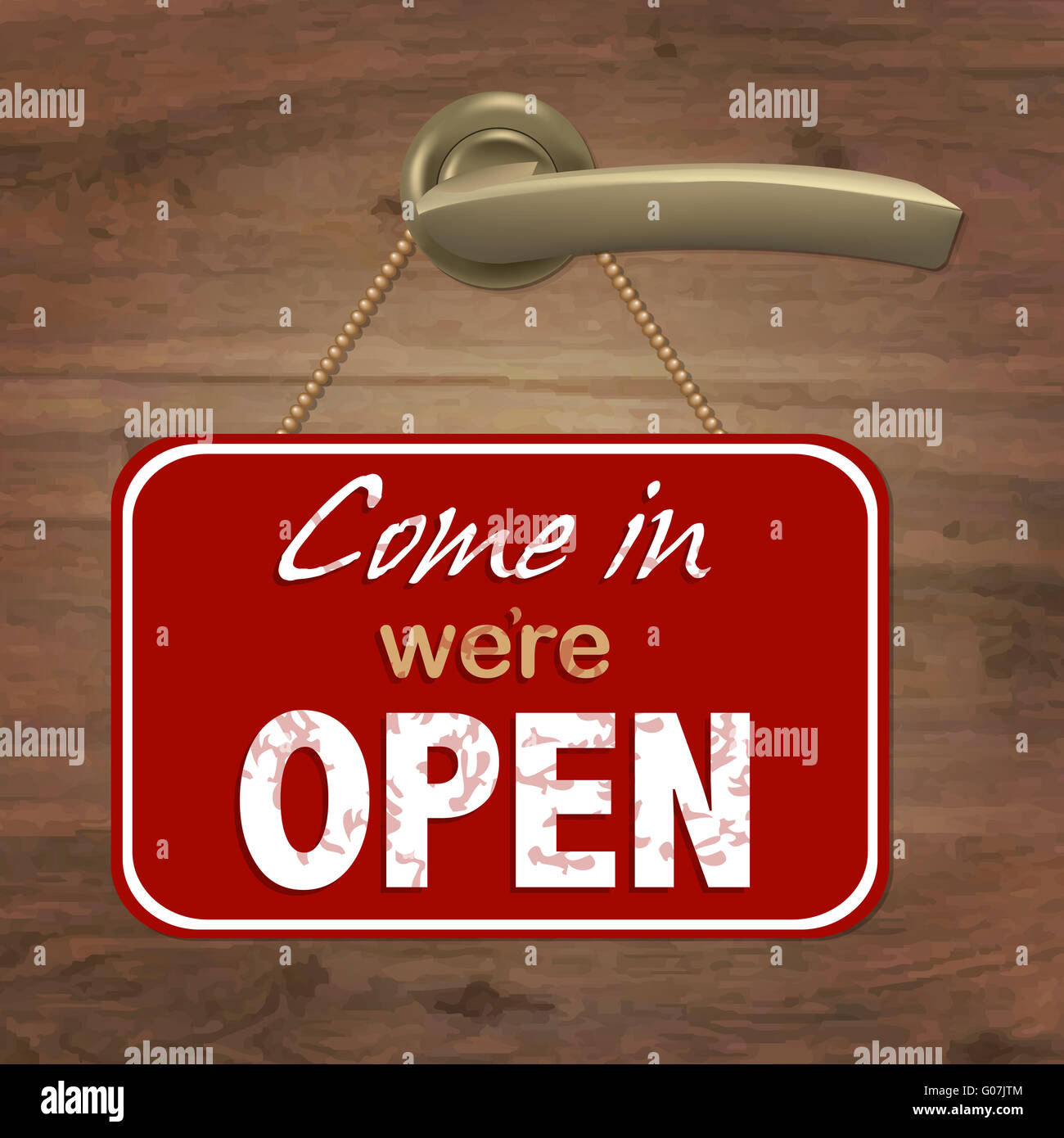 Vintage Red Open Sign With Metal Door Handle And Wooden Background ...