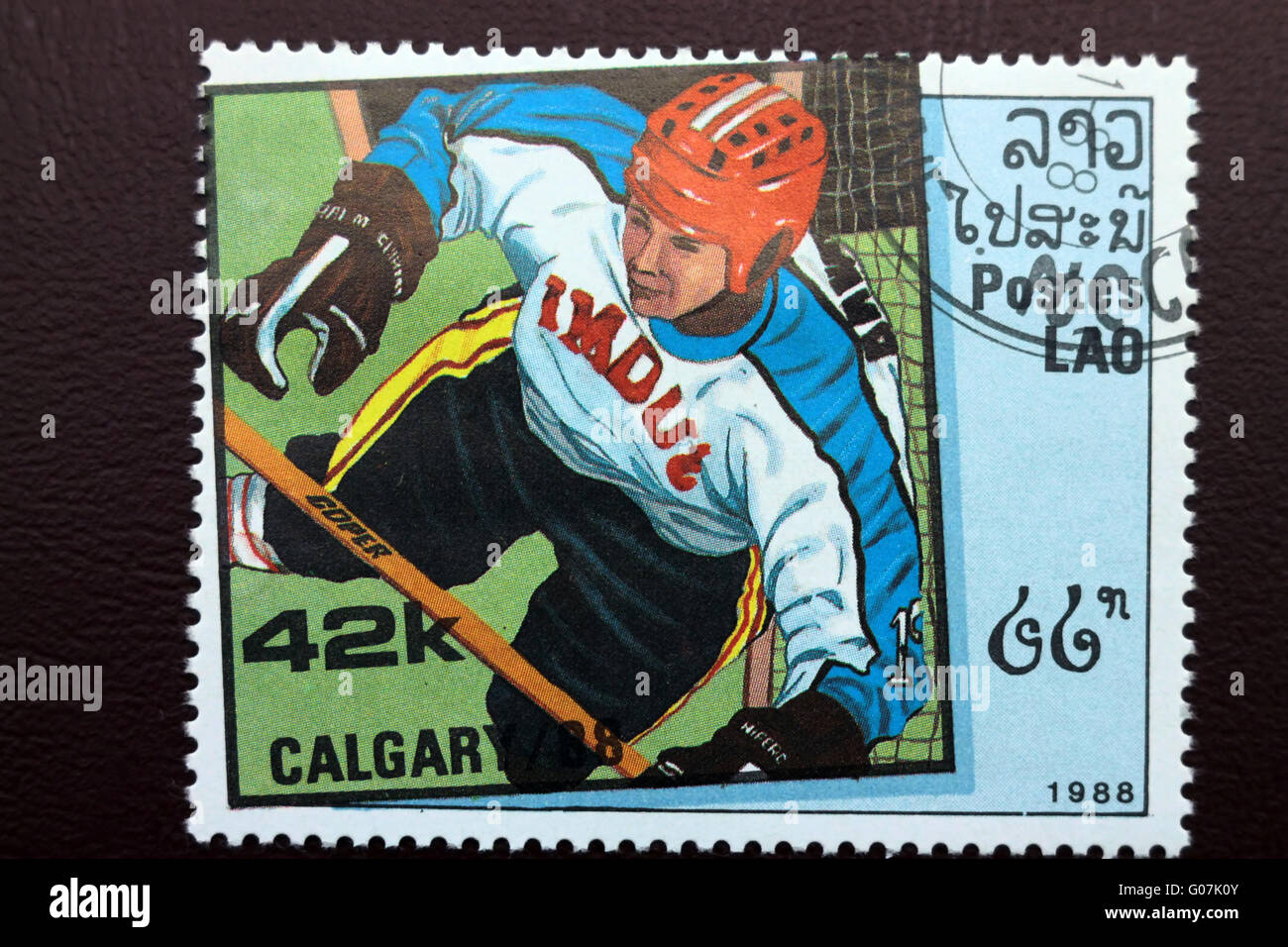 Postage stamp devoted to winter sports Calgary 88 Stock Photo - Alamy