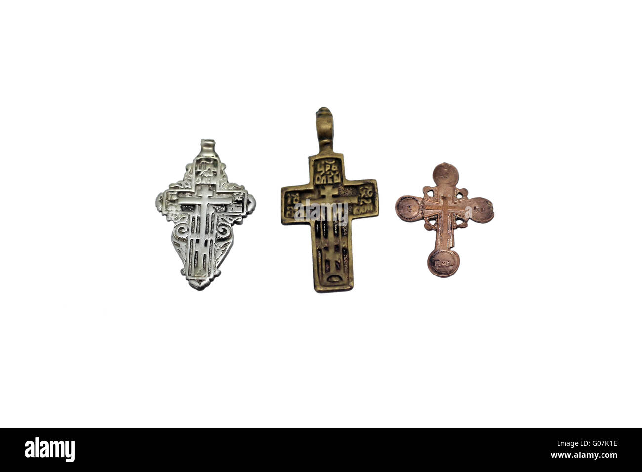 Three old cross and a line on a white background Stock Photo - Alamy