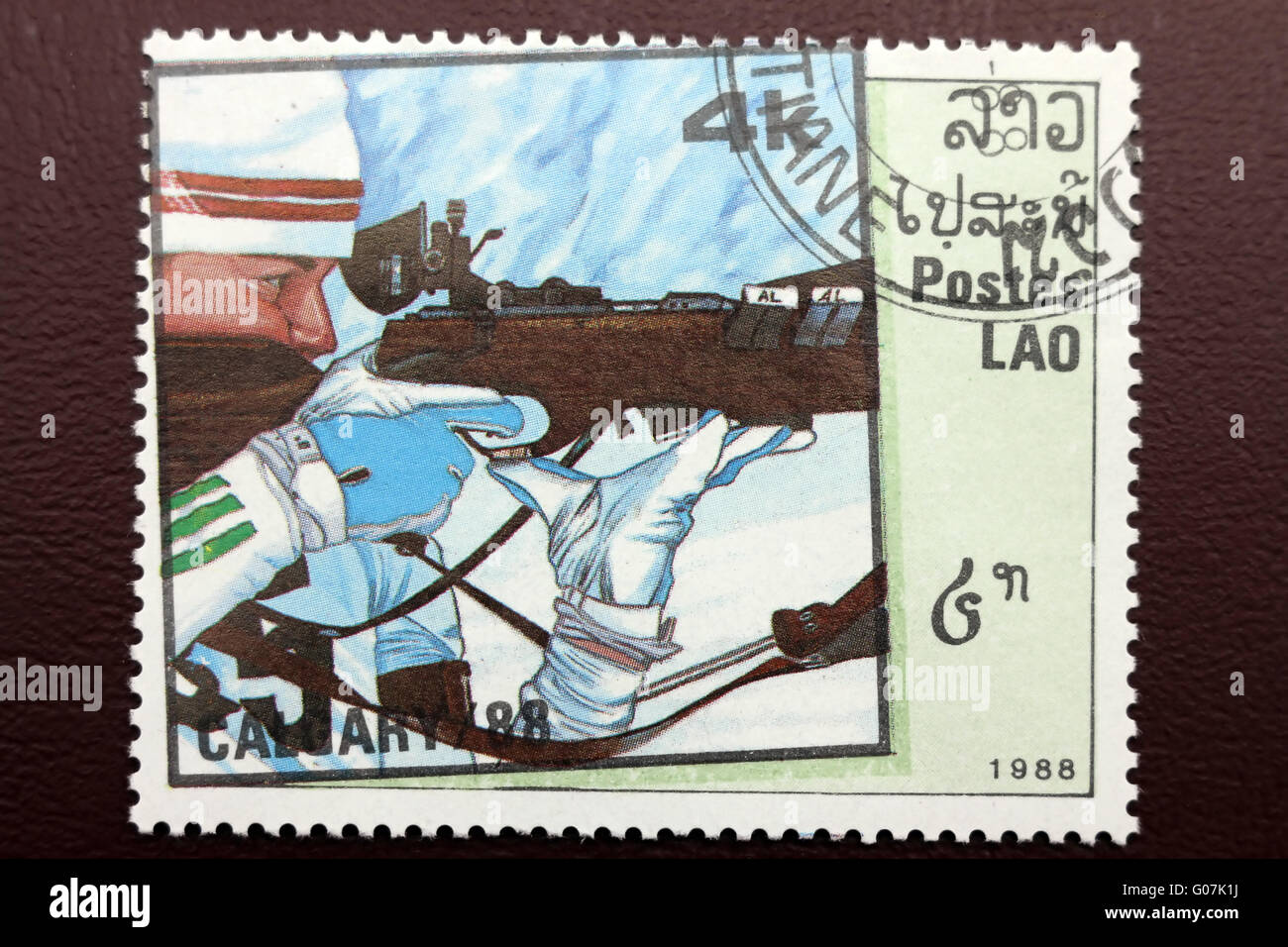 Postage stamp devoted to winter sports Calgary 88 Stock Photo - Alamy