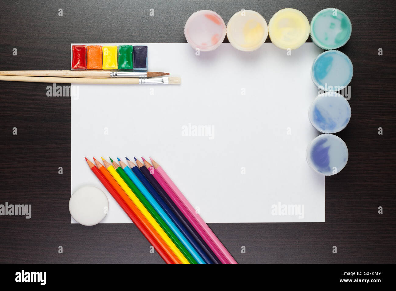 blank sheet of paper on the brown table with color Stock Photo - Alamy