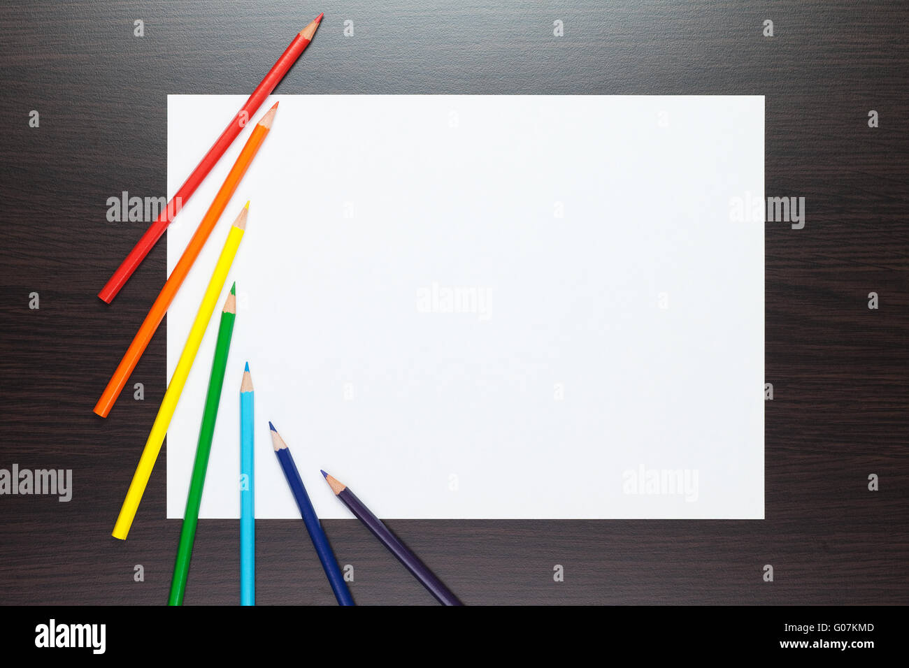 blank sheet of paper on the brown table with color Stock Photo - Alamy