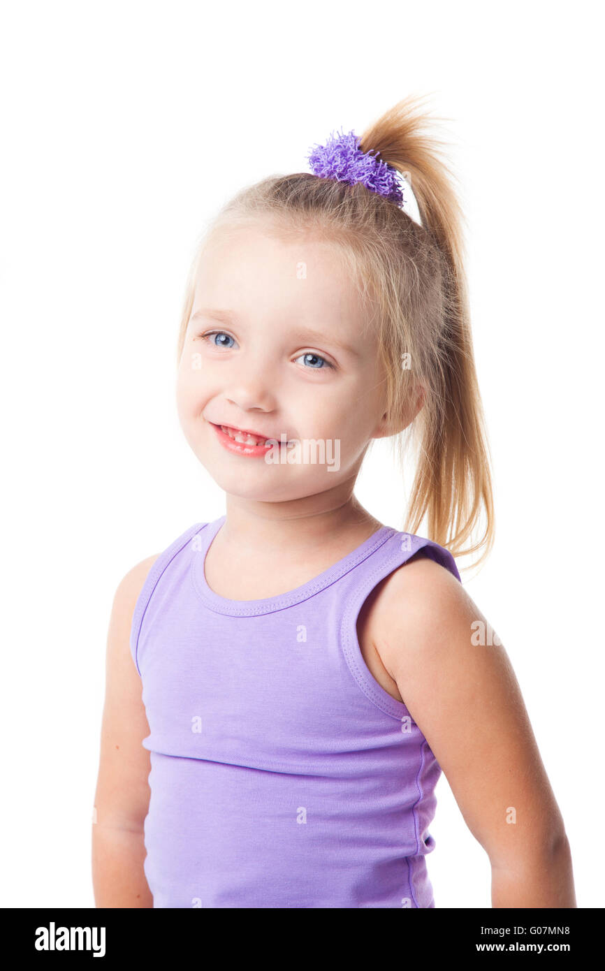 smiling little girl in purple t-shirt isolated Stock Photo - Alamy