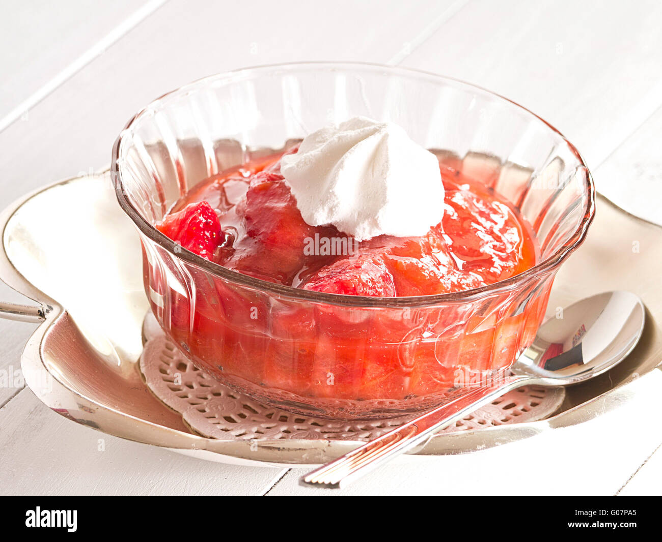 Rhubarb strawberry compote with fresh strawberries Stock Photo - Alamy