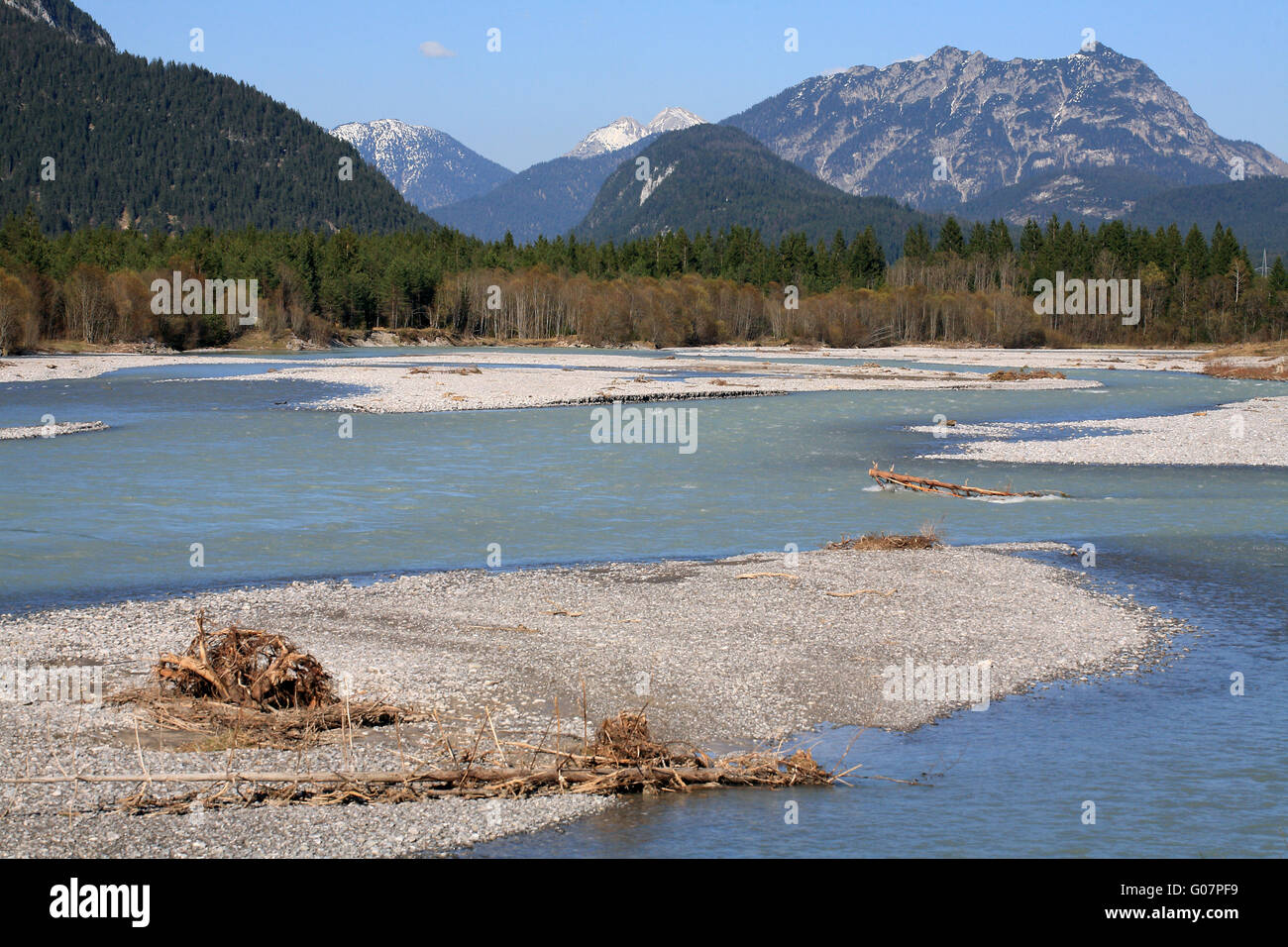 Wild river landscape of the Tyrolean Lech, Austria Stock Photo - Alamy