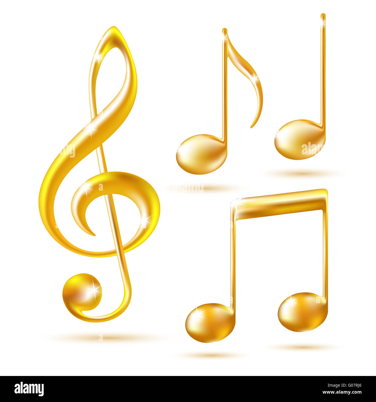 Gold icons of a Treble clef and music notes Stock Photo - Alamy