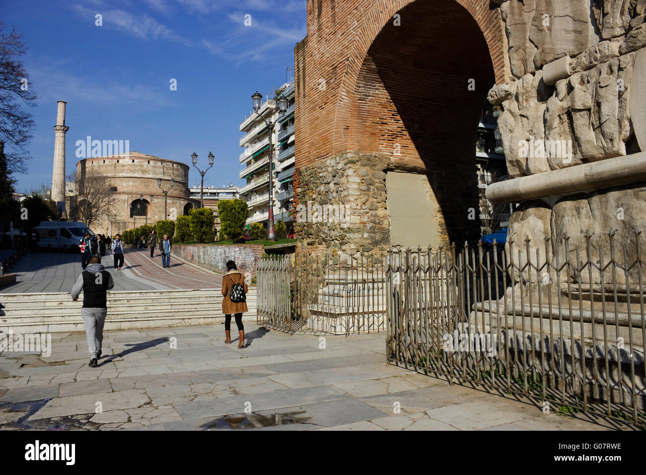 The Arch of Galerius Emperor triumphal gate and Rotunda monument with ...