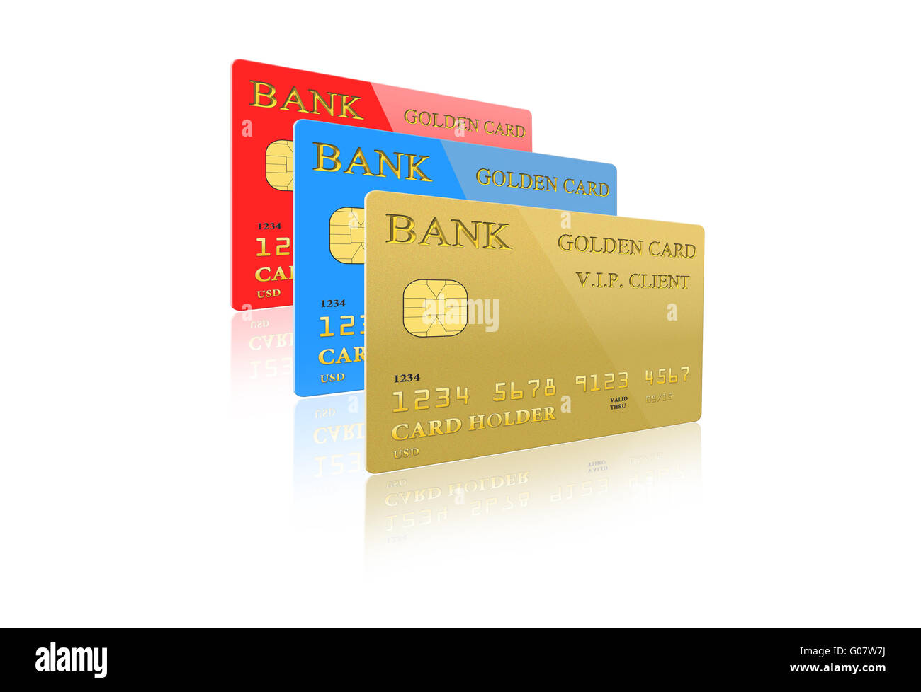 three credit cards isolated on white background Stock Photo - Alamy