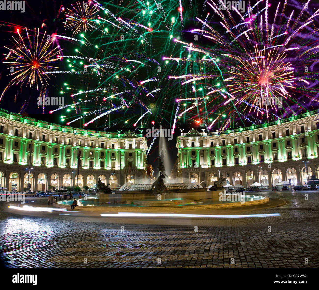 Celebratory fireworks over Republic square. Italy Stock Photo - Alamy