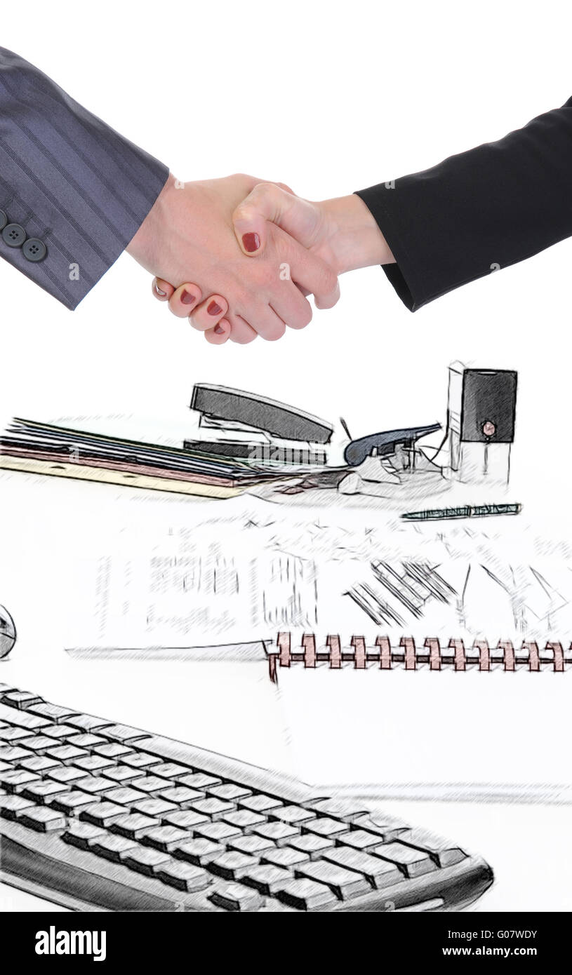 Handshake men and women, when signing documents Stock Photo - Alamy