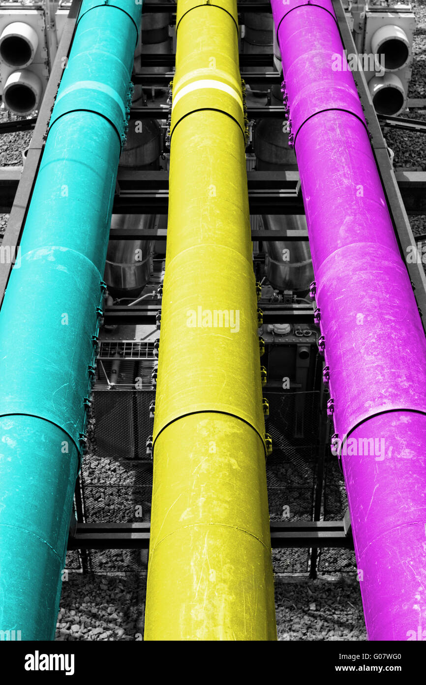 industrial pipes in a electricity power plant (CMY colors Stock Photo ...
