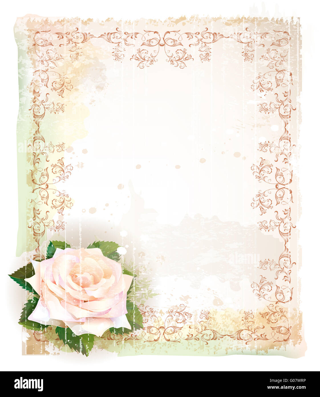 Vintage frame with rose. Imitation of watercolor painting Stock Photo ...