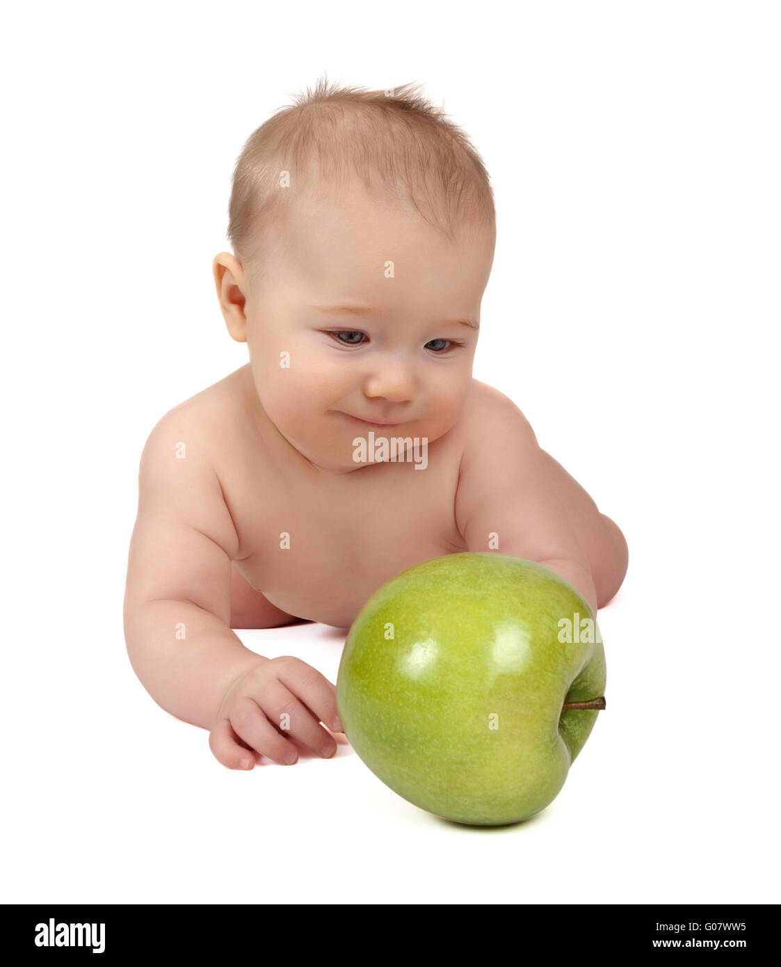 small child and apple on the white background Stock Photo - Alamy