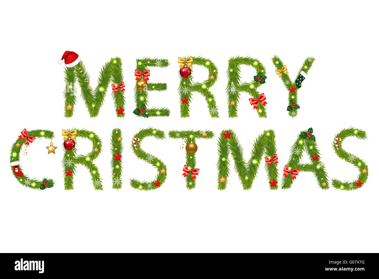 Text Tree Branches And Christmas Tree Decorations Stock Photo - Alamy