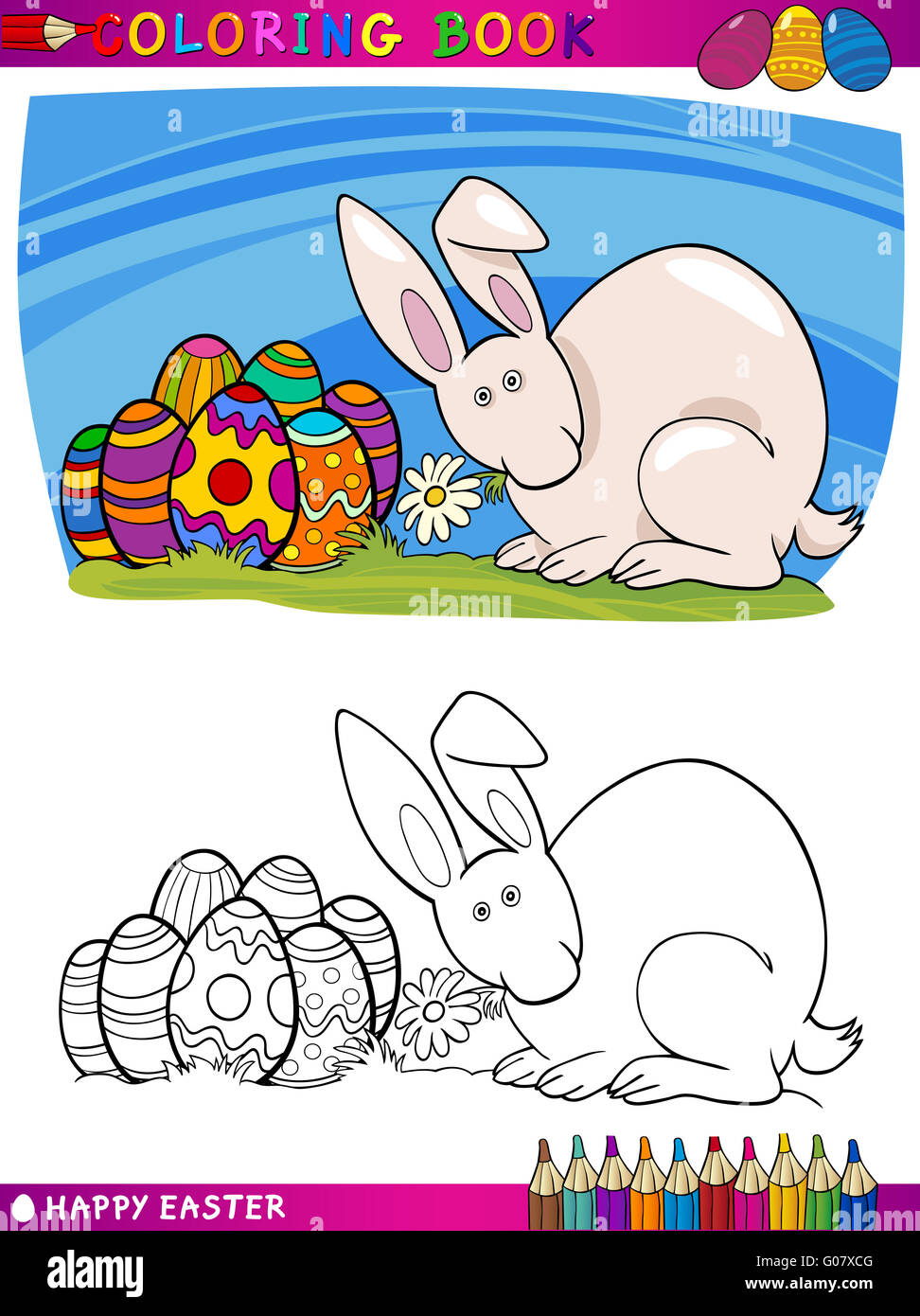 easter bunny cartoon illustration for coloring Stock Photo - Alamy