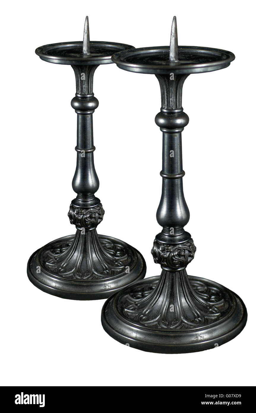 Two neo-Gothic iron candlesticks Stock Photo - Alamy