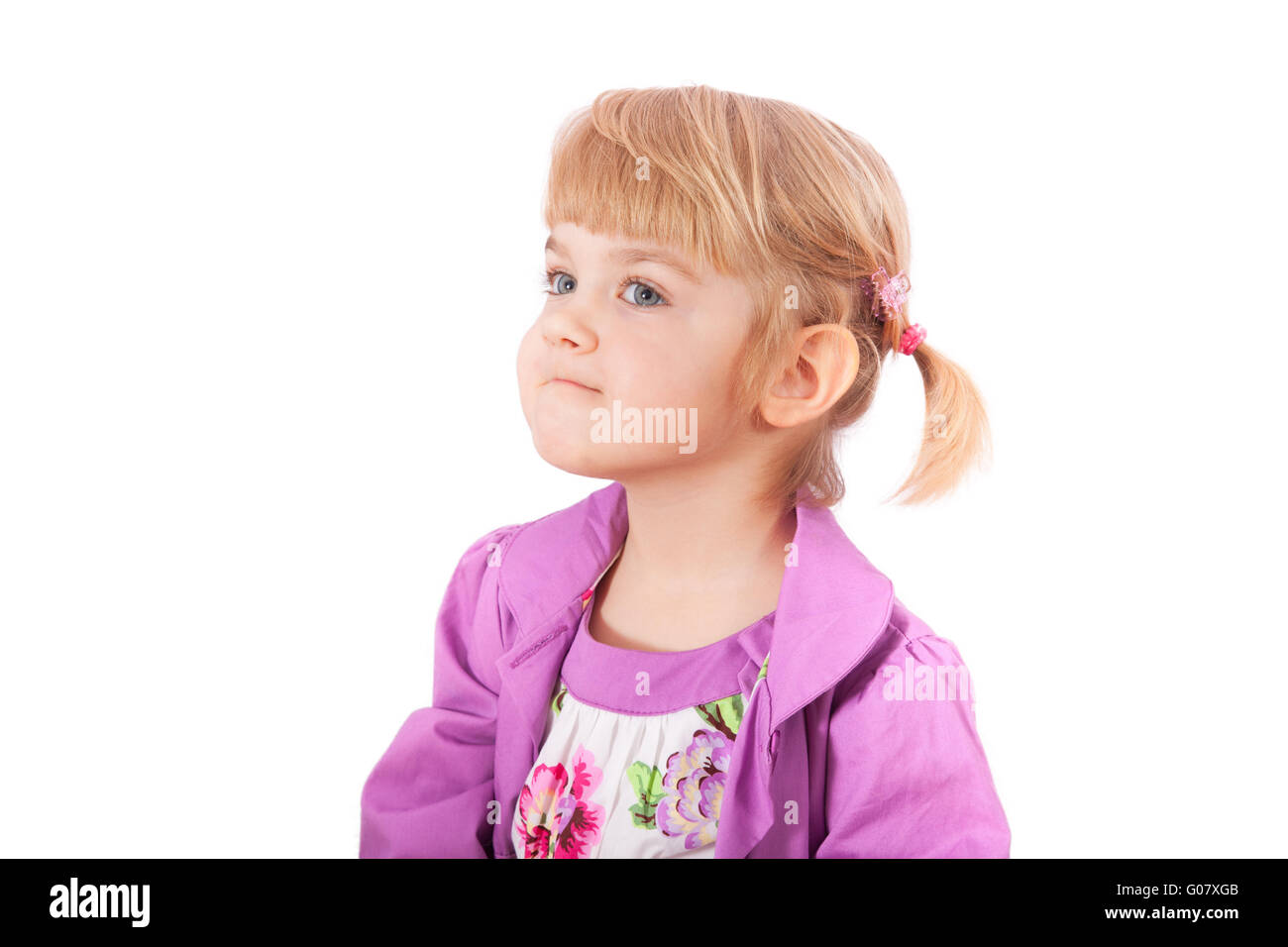 Small girl with funny face isolated on white Stock Photo - Alamy