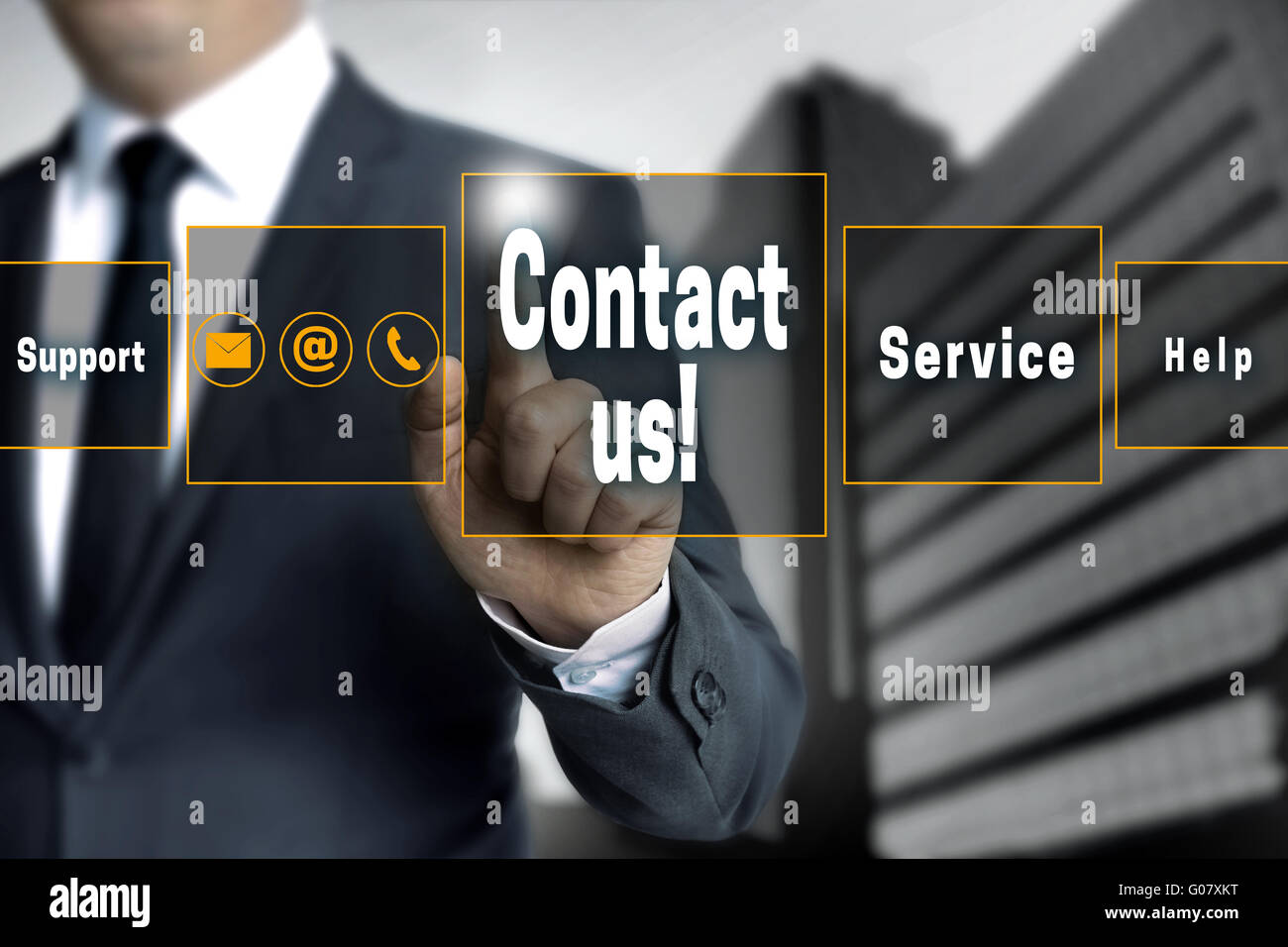 contact us touchscreen is operated by businessman Stock Photo - Alamy