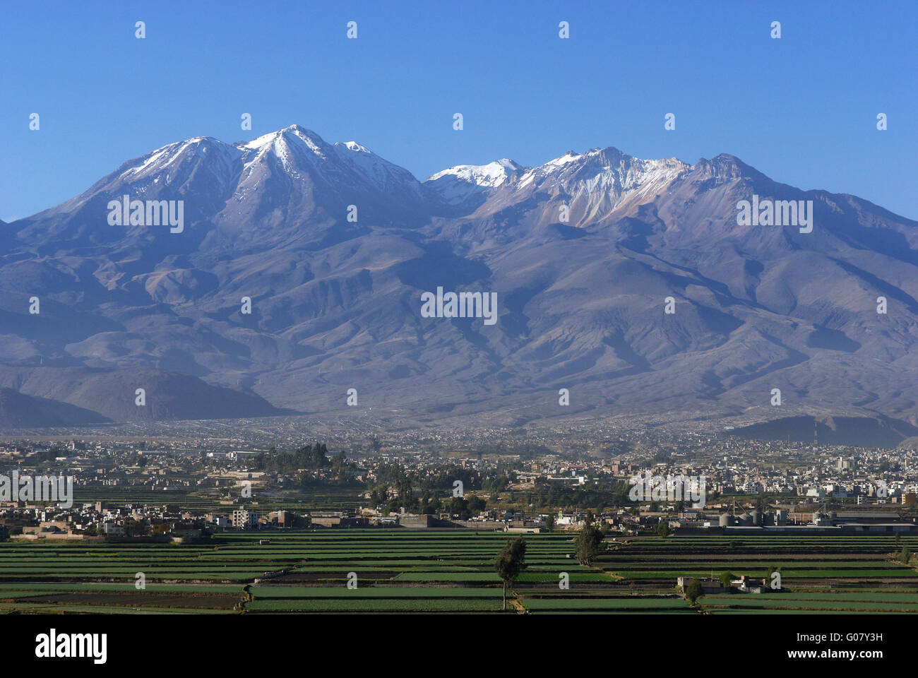 The volcano Chachani and the town of Arequipa, Peru as seen from ...