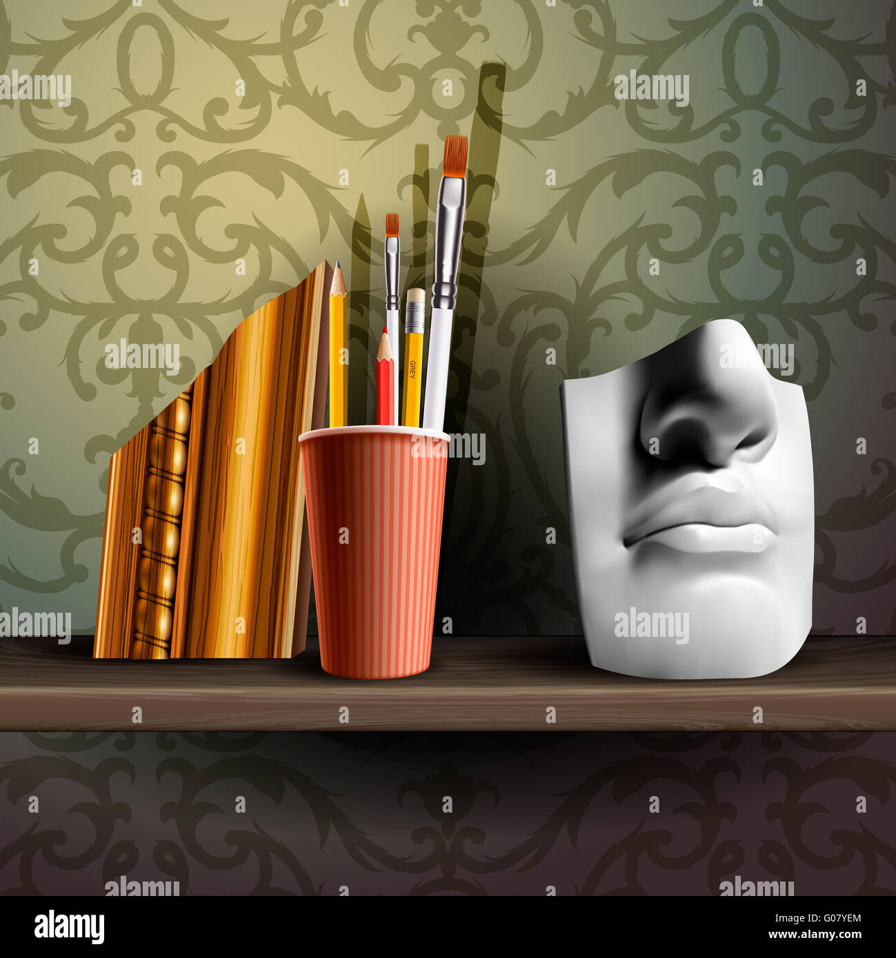 Davids nose and different art brushes on the shelf Stock Photo - Alamy