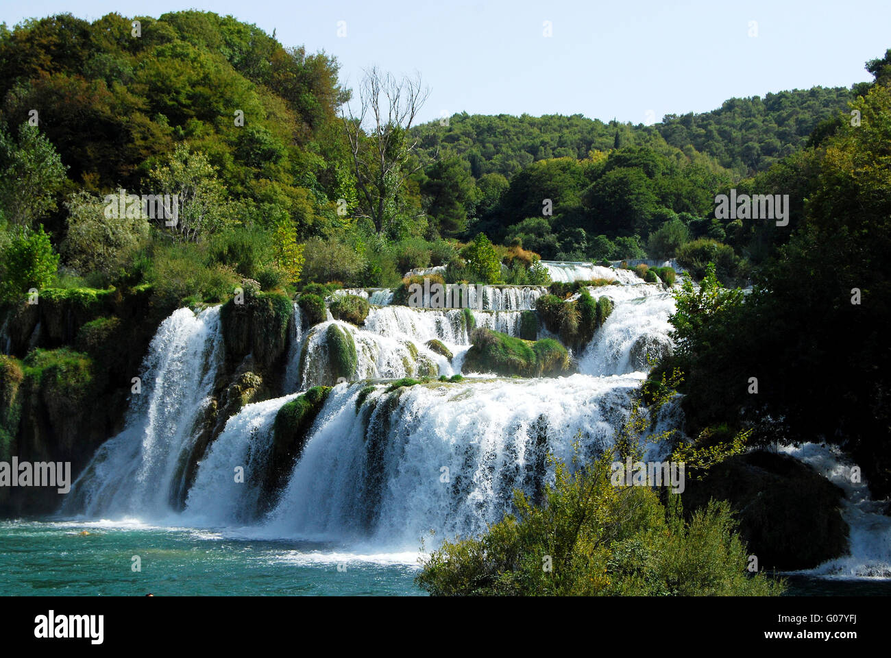 Waterfalls in Croatian forest park in summer day Stock Photo - Alamy