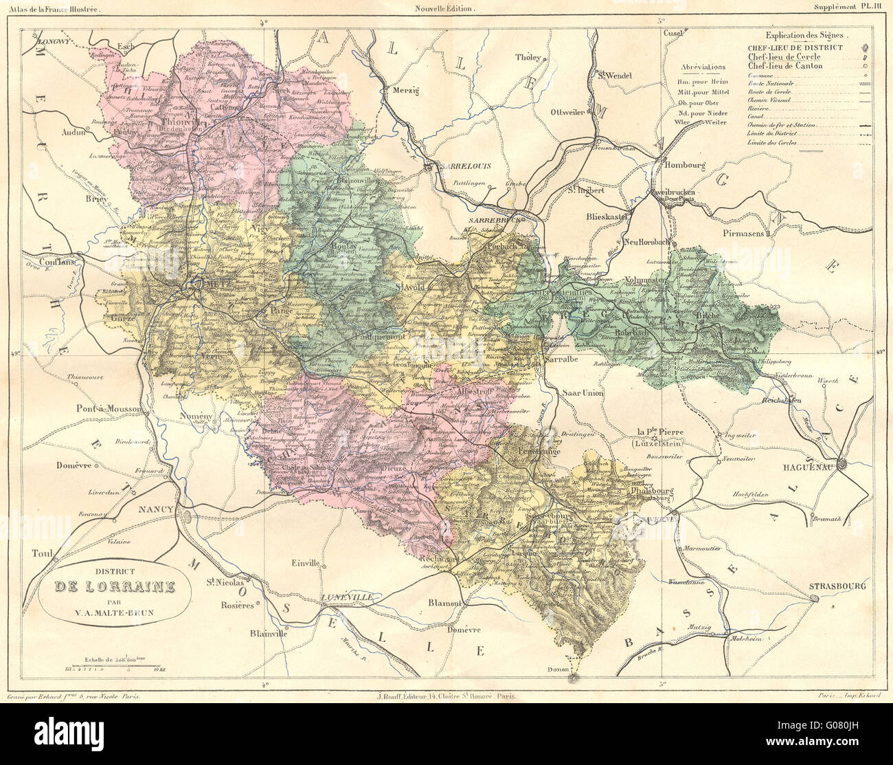 LORRAINE: District de, 1884 antique map Stock Photo - Alamy