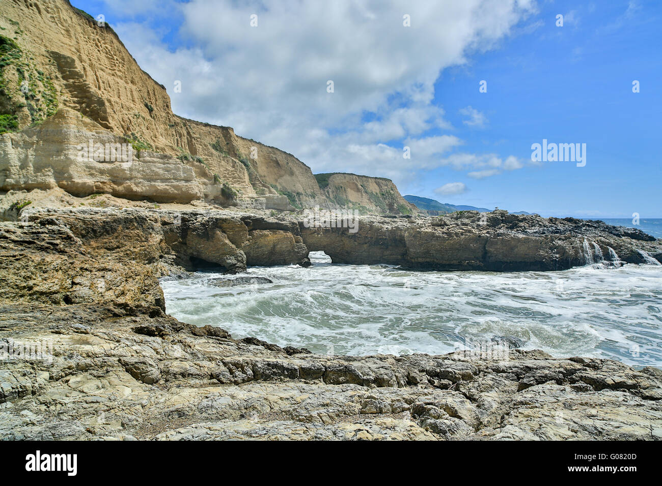 Sculptured Beach with cloudy blue sky. Drakes Bay, Point Reyes National ...