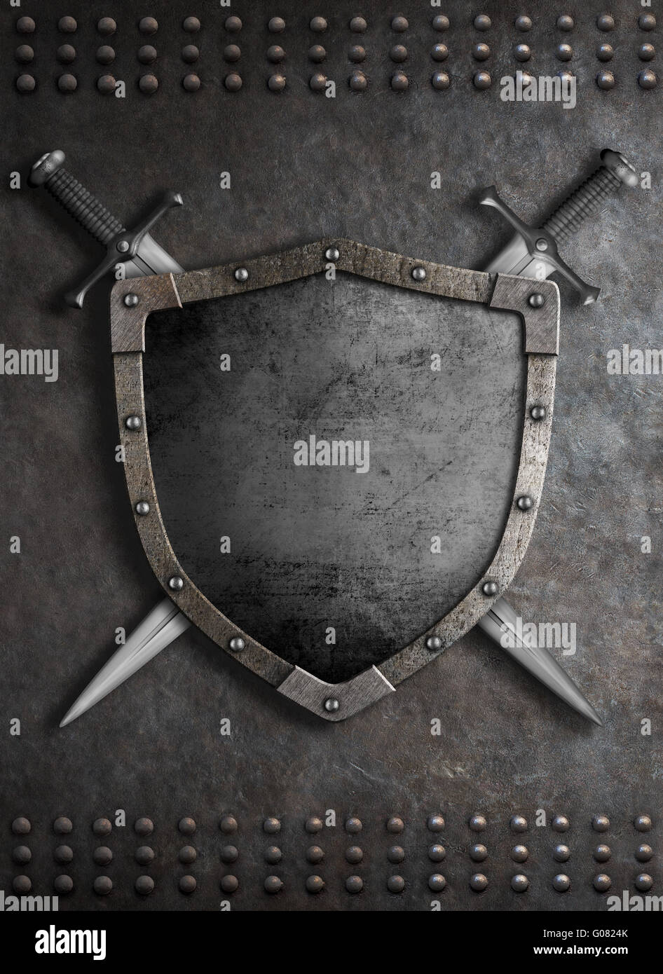 medieval shield with two crossed swords 3d illustration Stock Photo - Alamy