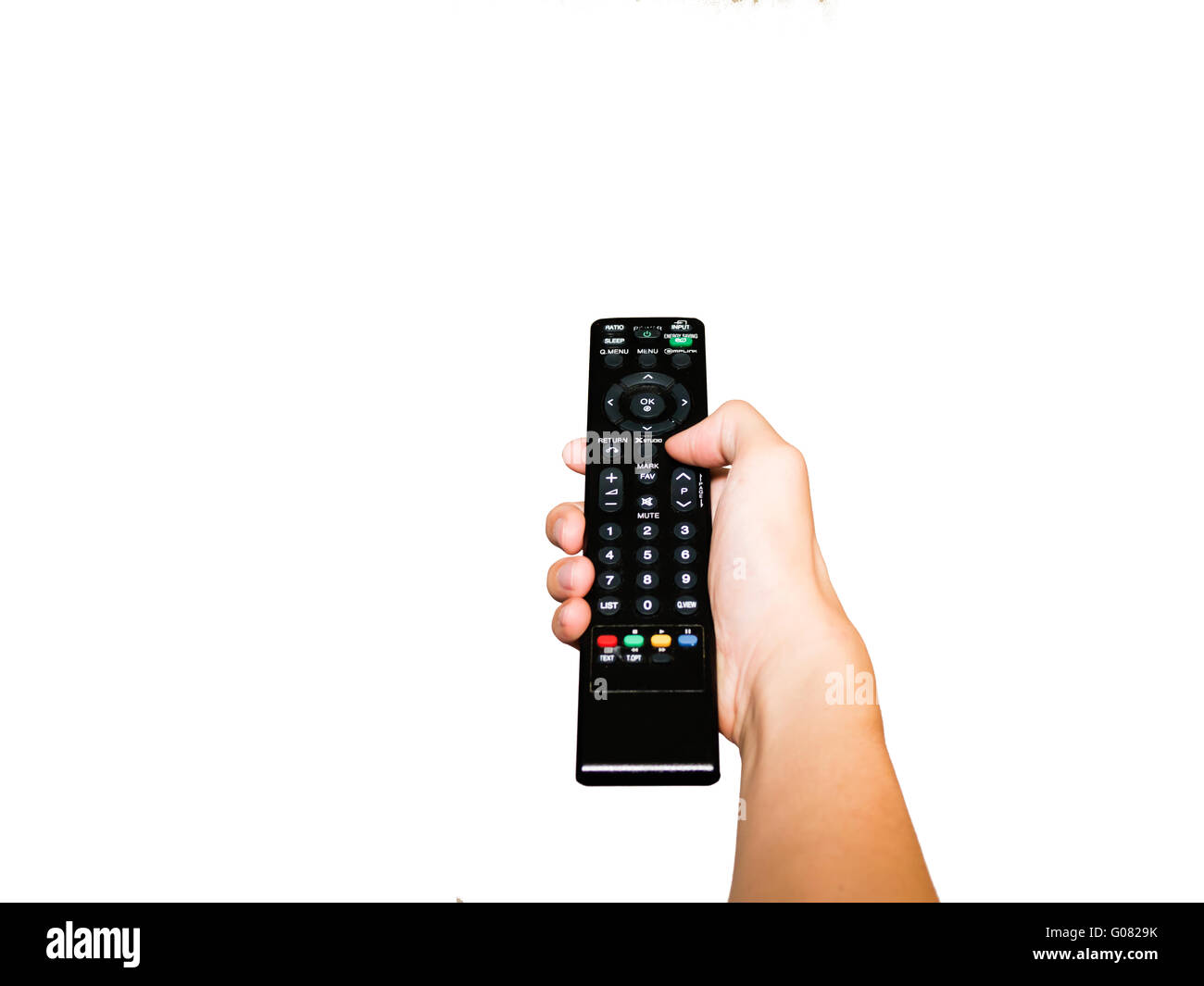 Human Hand with remote control on isolated white background (with ...