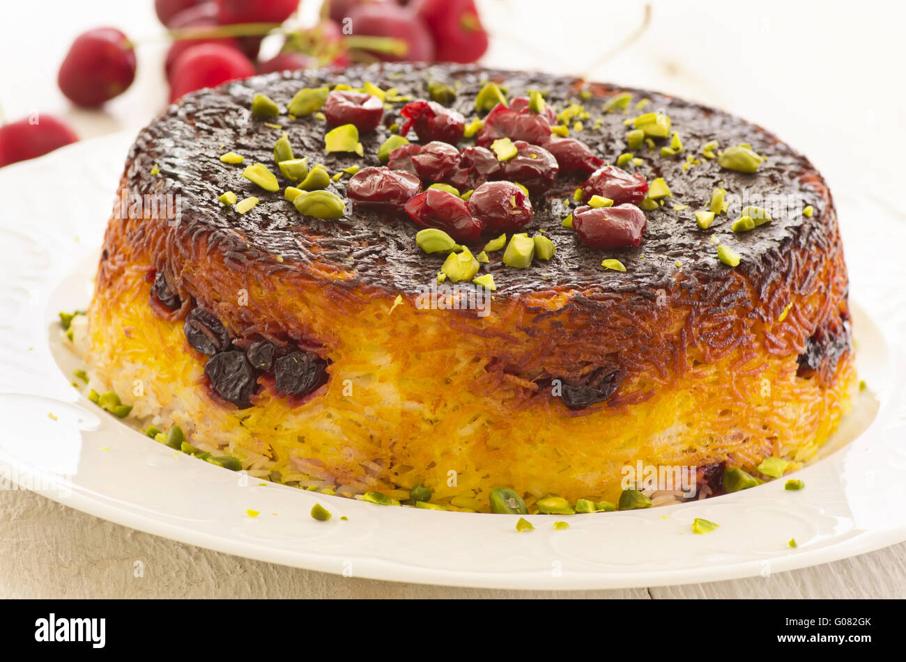 Albaloo Polow persian rice with sour cherries Stock Photo - Alamy