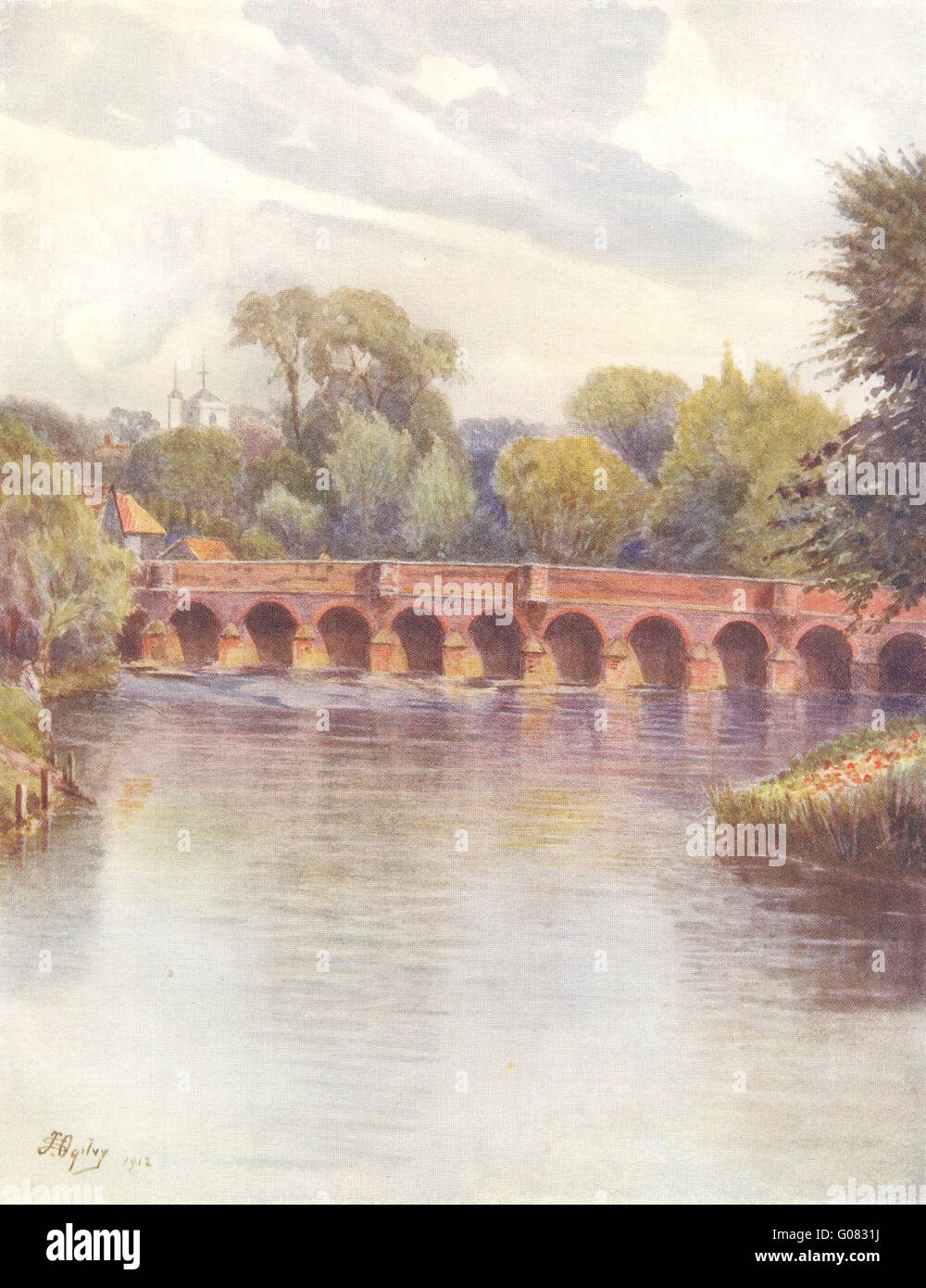LEATHERHEAD: Leatherhead Bridge. Surrey, antique print 1914 Stock Photo ...
