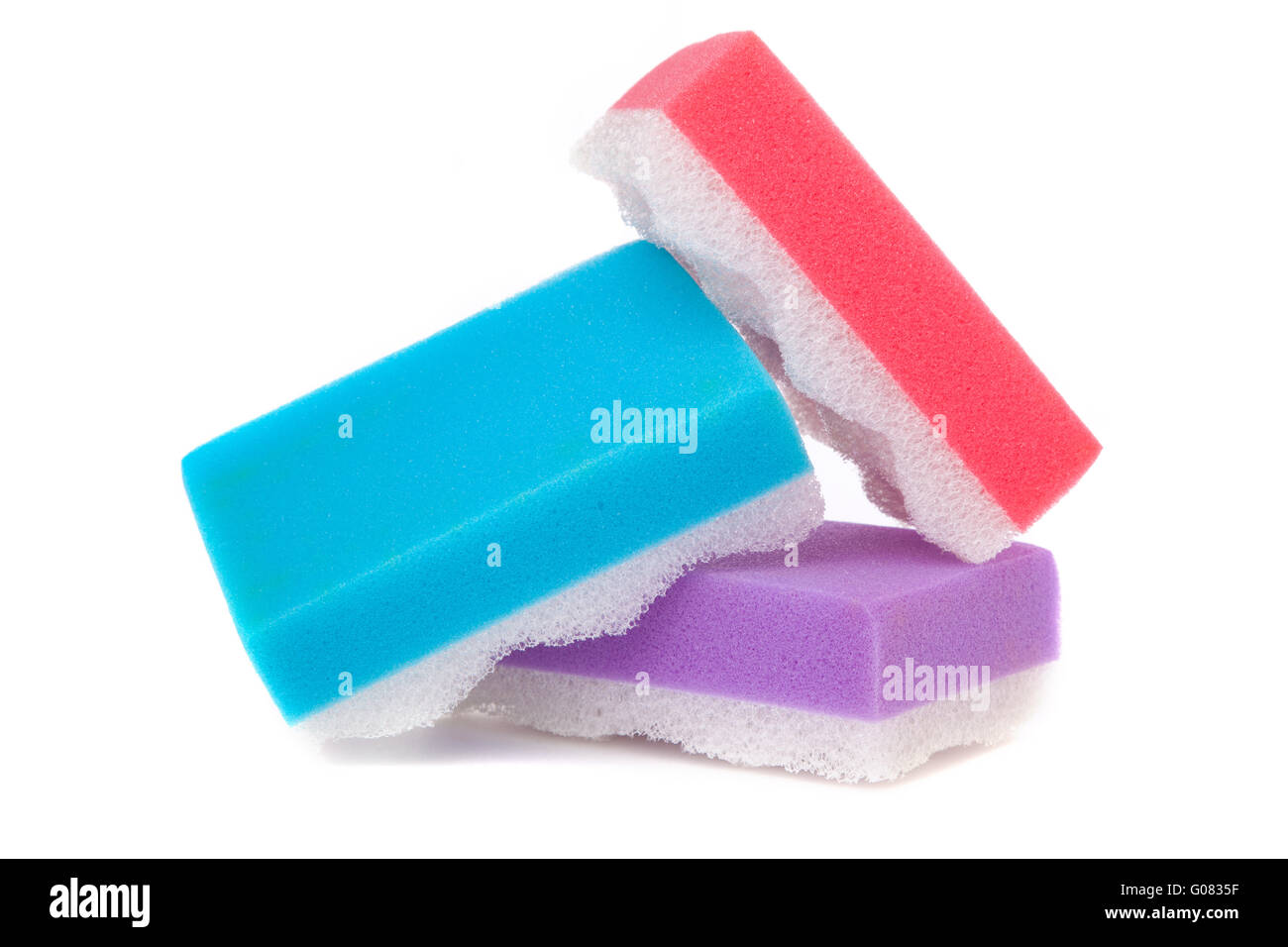 different color three square bath sponge isolated Stock Photo - Alamy
