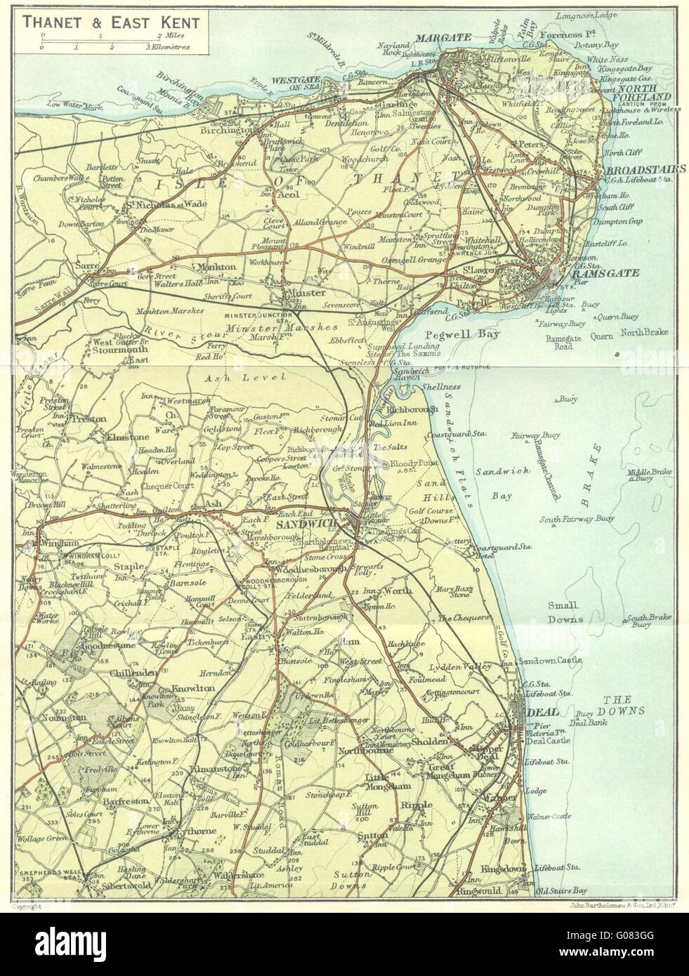 KENT: Thanet & east, 1924 vintage map Stock Photo - Alamy