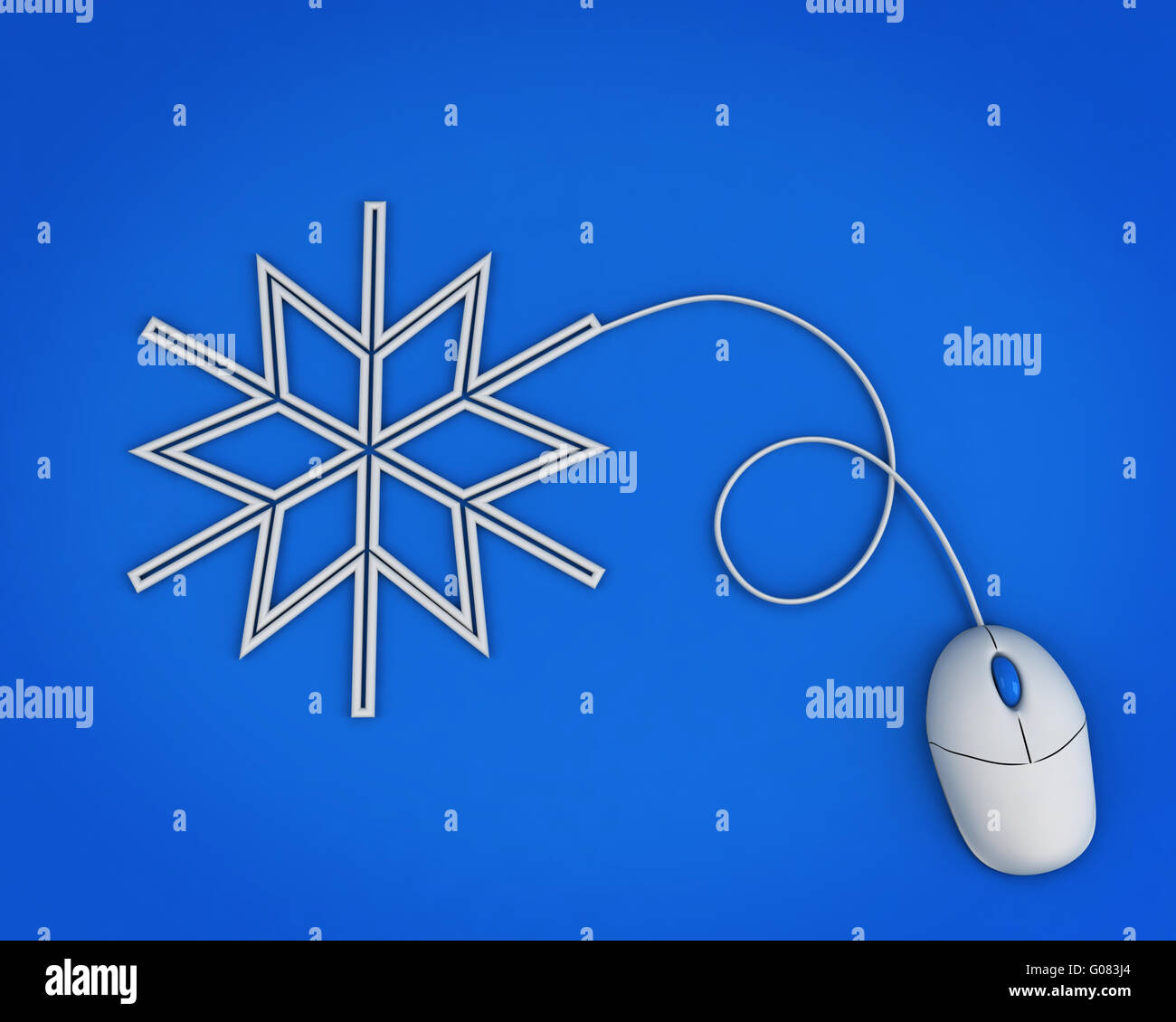 snowflake depicted by computer mouse cable over bl Stock Photo - Alamy