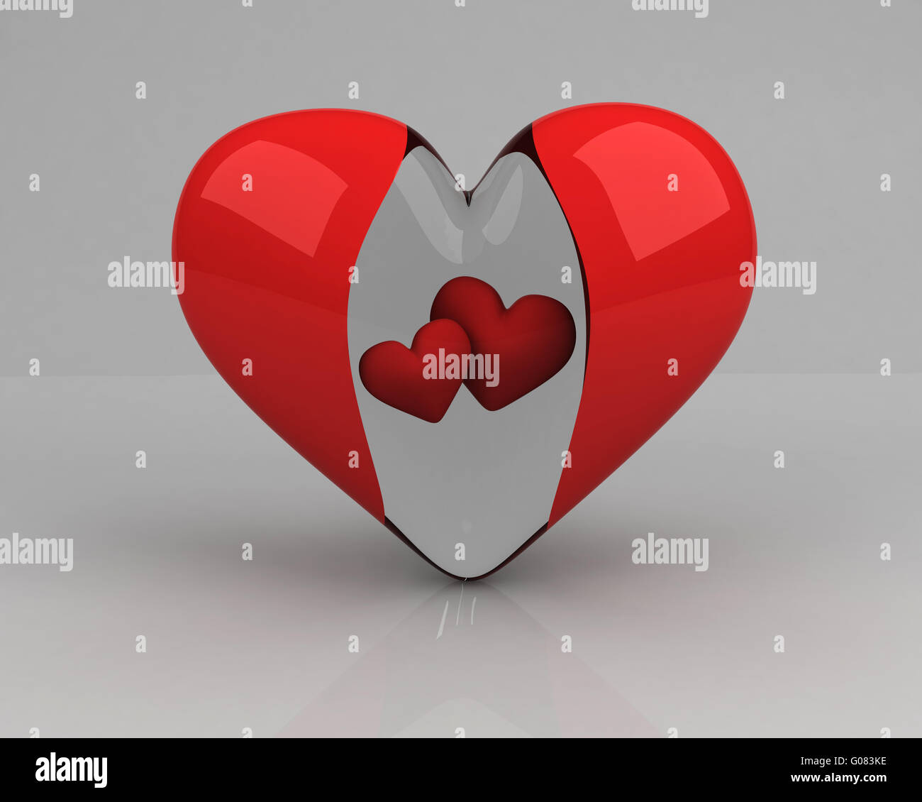 transparent heart with two red hearts inside over Stock Photo - Alamy