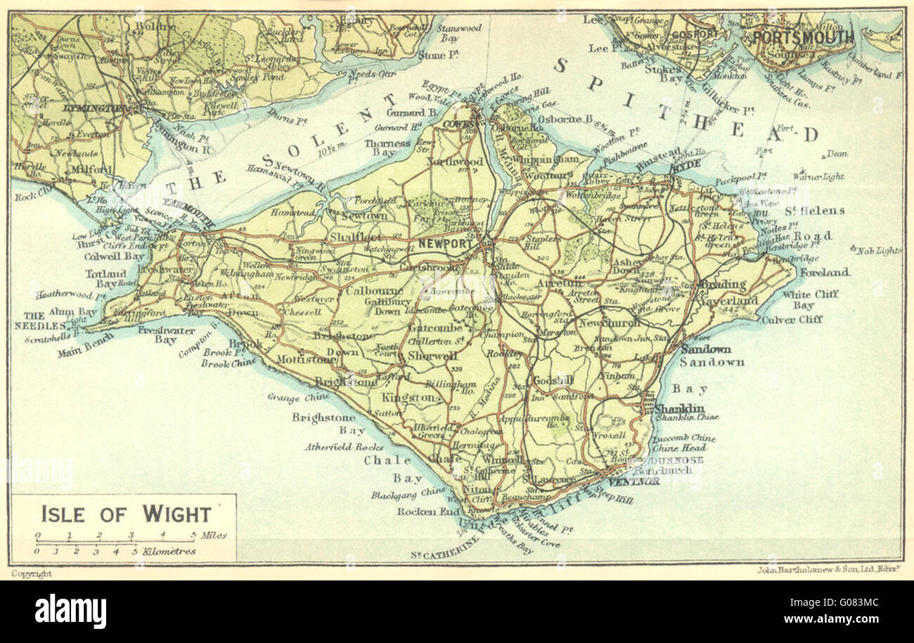 IOW: Isle of Wight, 1924 vintage map Stock Photo - Alamy