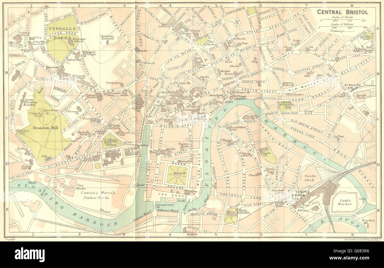 GLOS: Central Bristol Town Plan, 1924 vintage map Stock Photo - Alamy