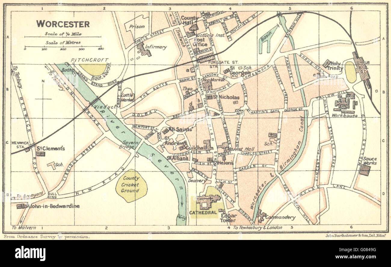 WORCS: Worcester Town Plan, 1924 vintage map Stock Photo - Alamy
